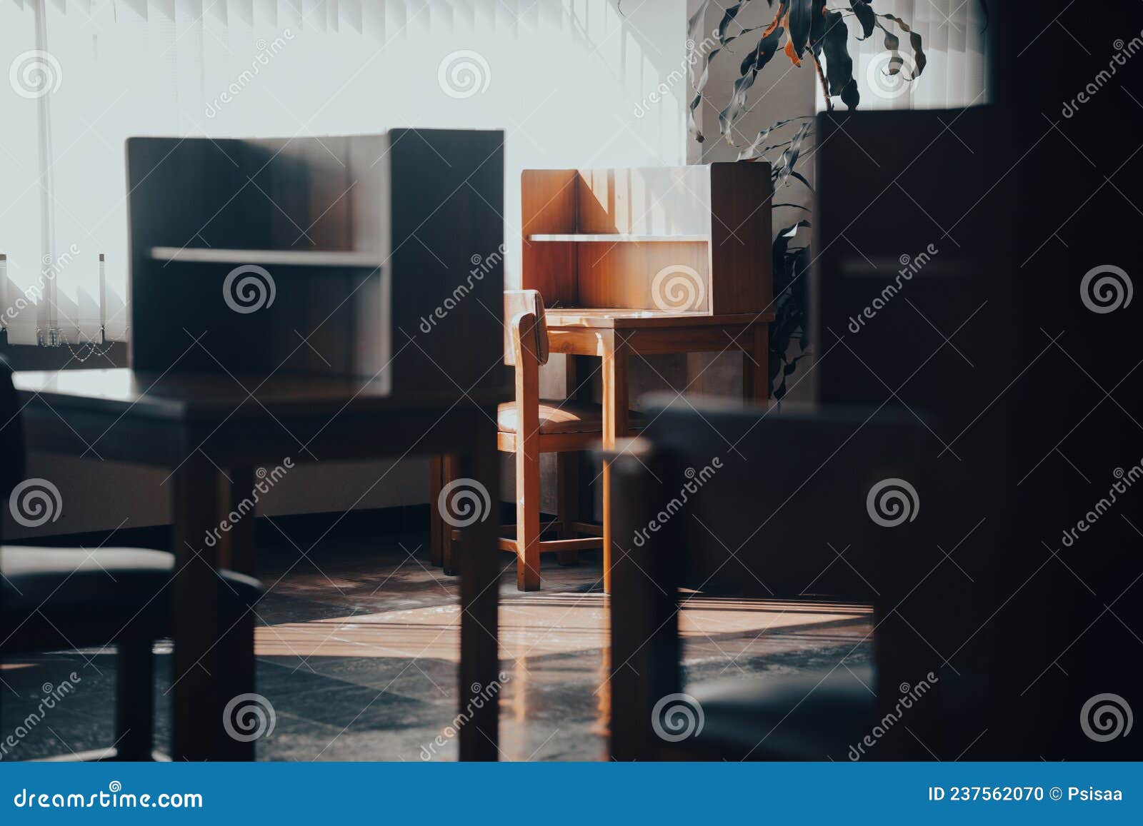 Wooden Table Chair for Reading in Library Stock Photo - Image of chair ...