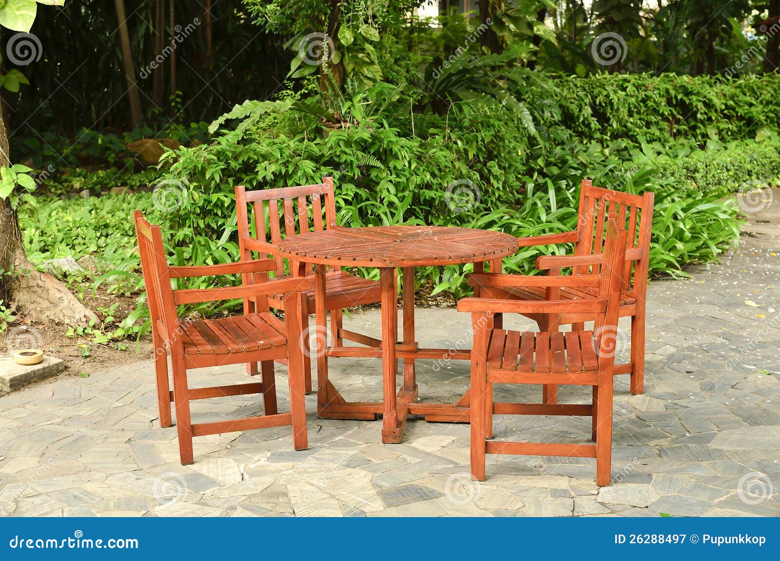 Wooden Table and chairs stock image. Image of garden - 26288497