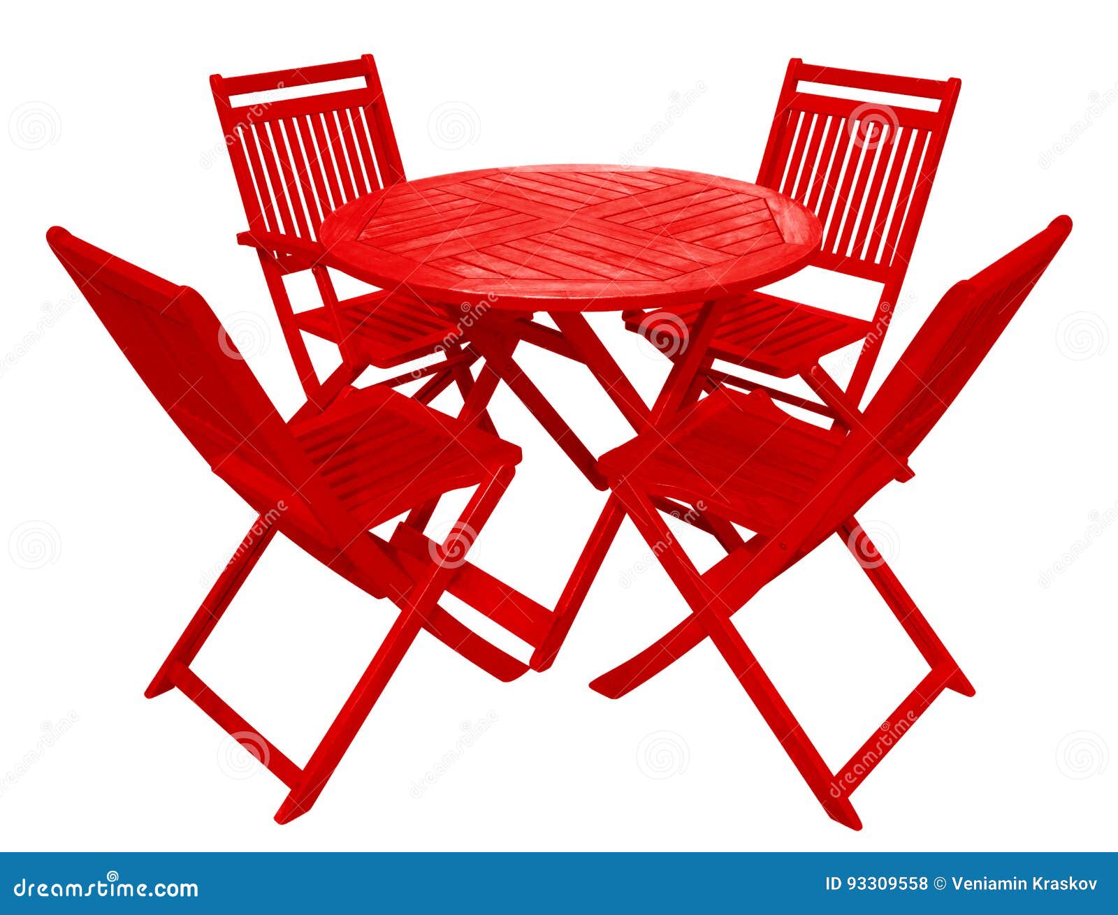 Wooden Table and Chairs - Red Stock Photo - Image of round, chair: 93309558