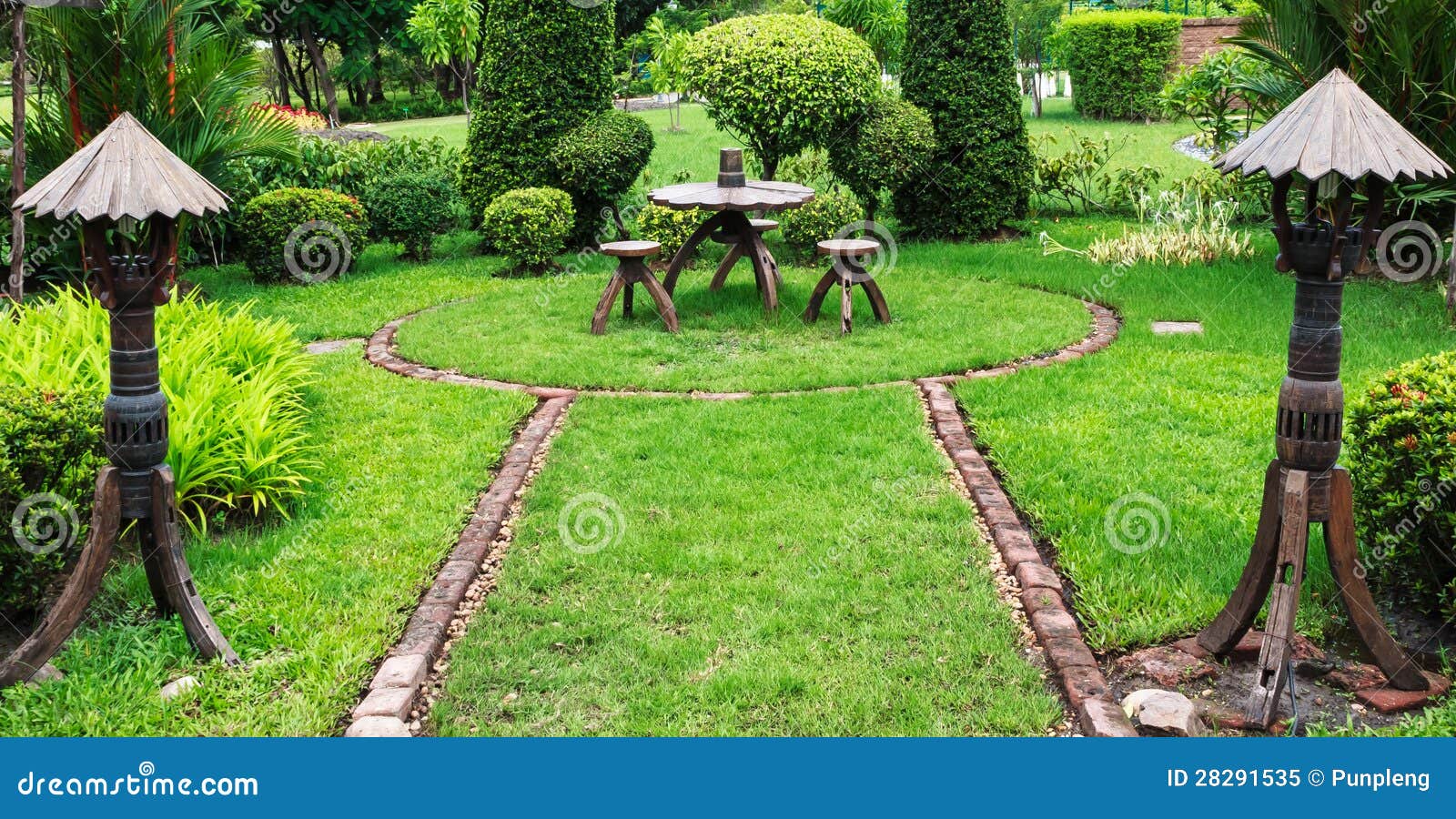 Wooden Table and Chairs in Resting Area Corner Stock Image - Image of ...