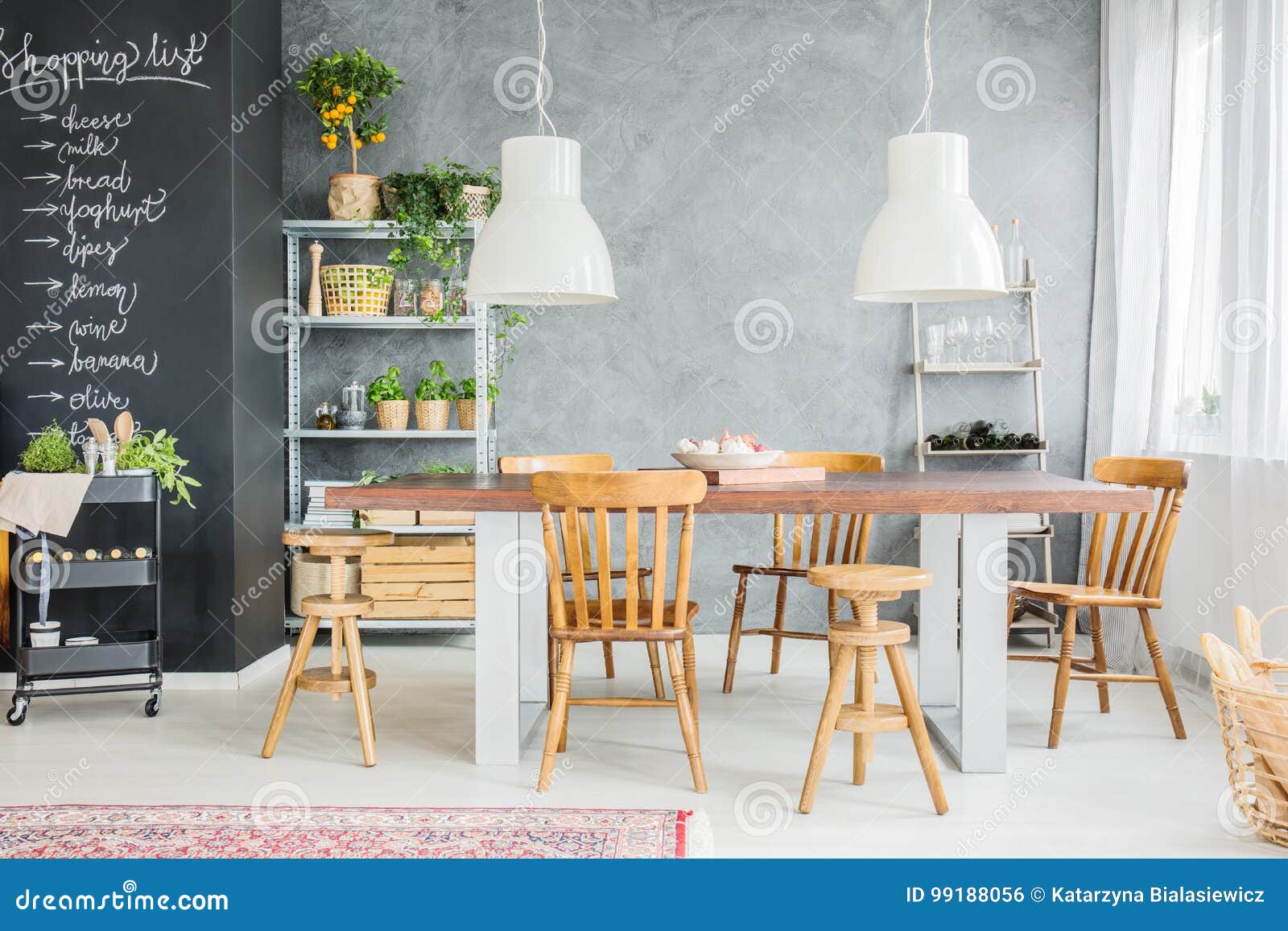 Wooden Table and Chalkboard Wall Stock Photo - Image of chalk ...