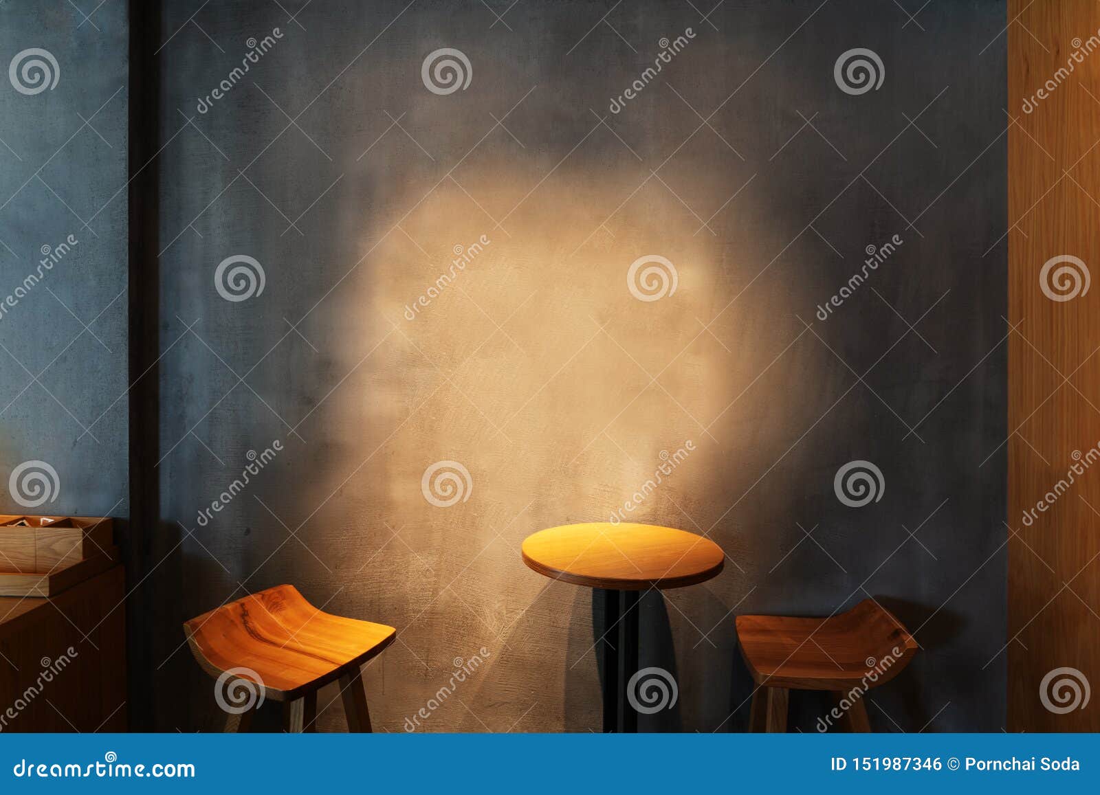 Wooden Table in the Corner of Coffee Shop Stock Photo - Image of ...