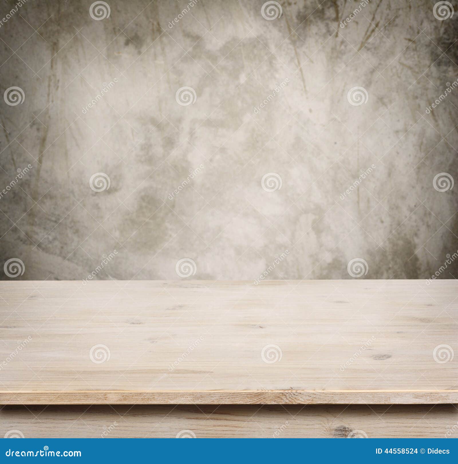 Wooden Table on Defocuced Vintage Wall Background Stock Photo - Image ...