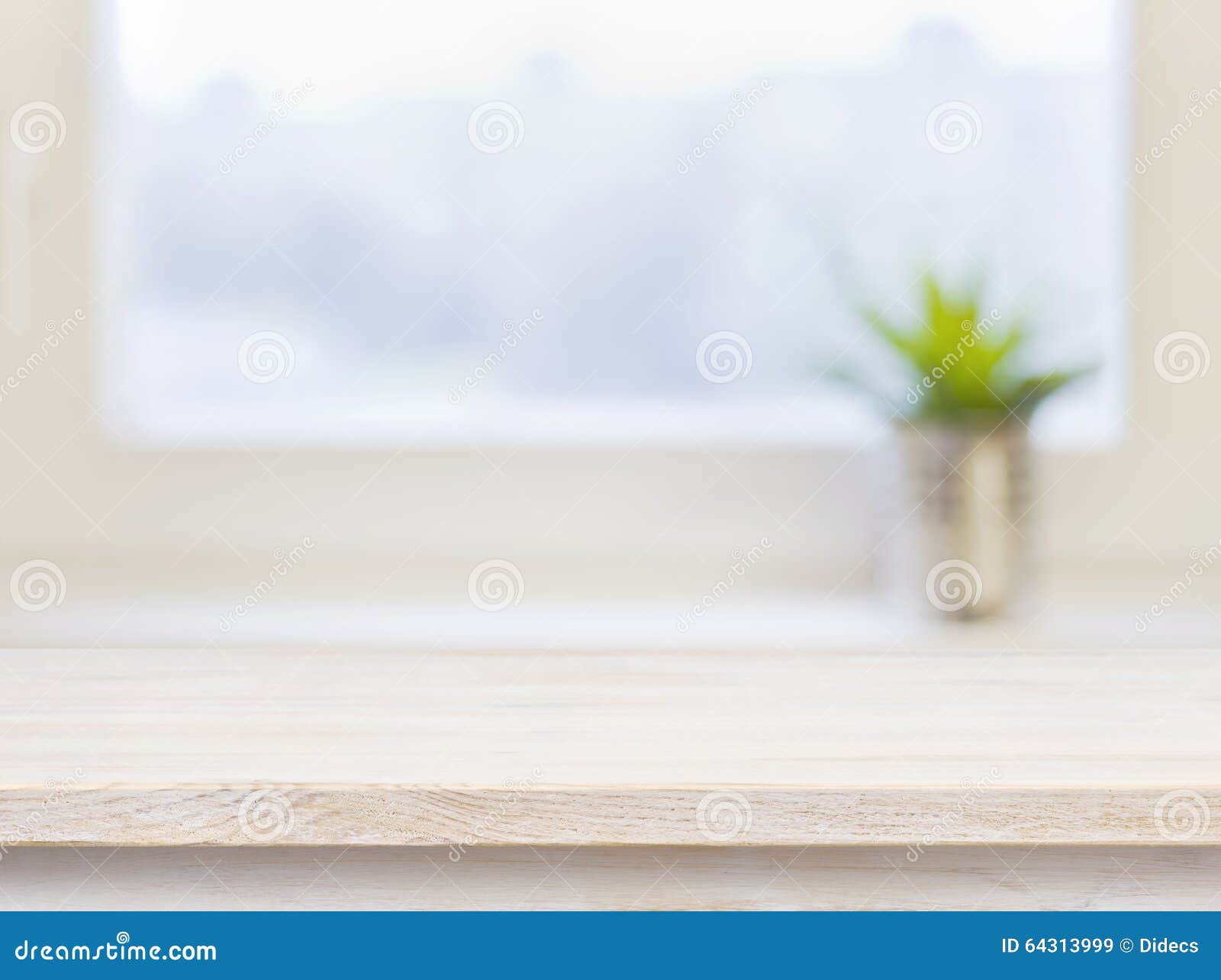 Wooden Table on Defocuced Winter Window Background Stock Image - Image ...