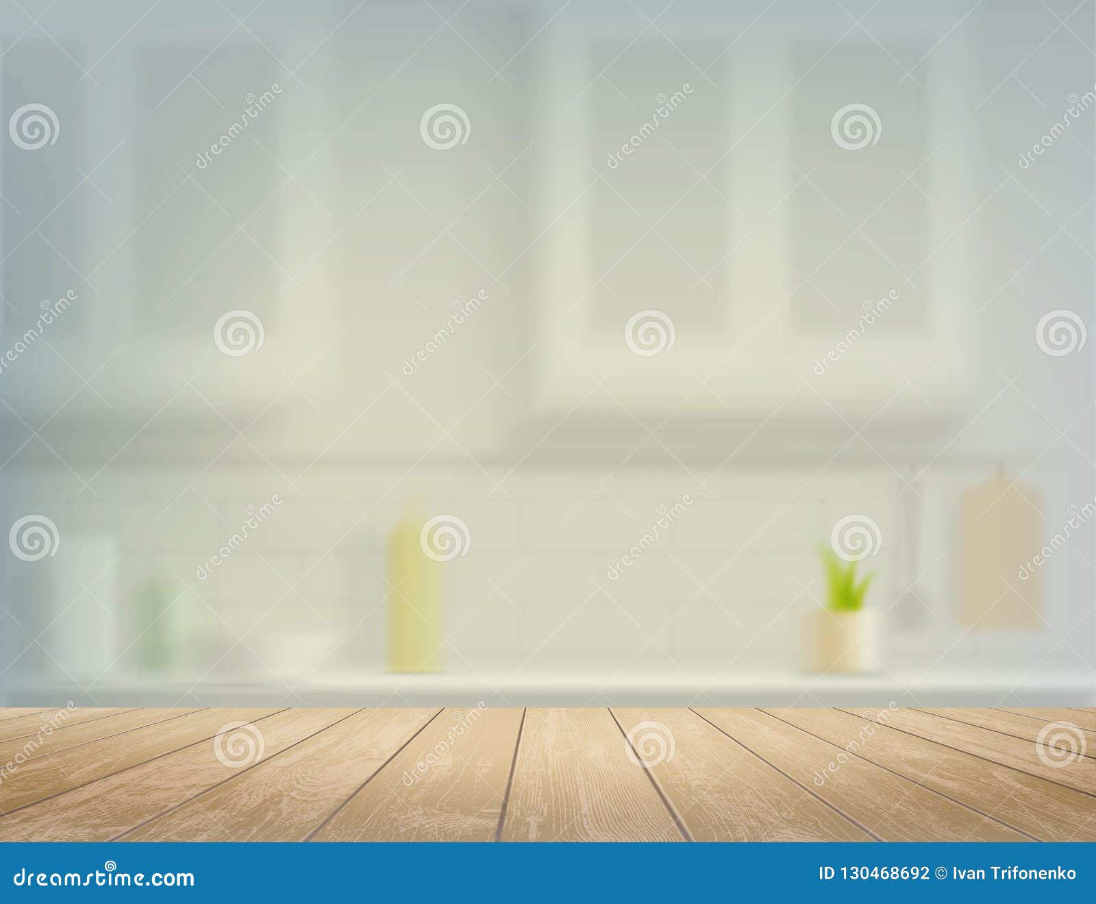 Wooden Table on a Defocused Kitchen Bench Interior Background. Stock ...