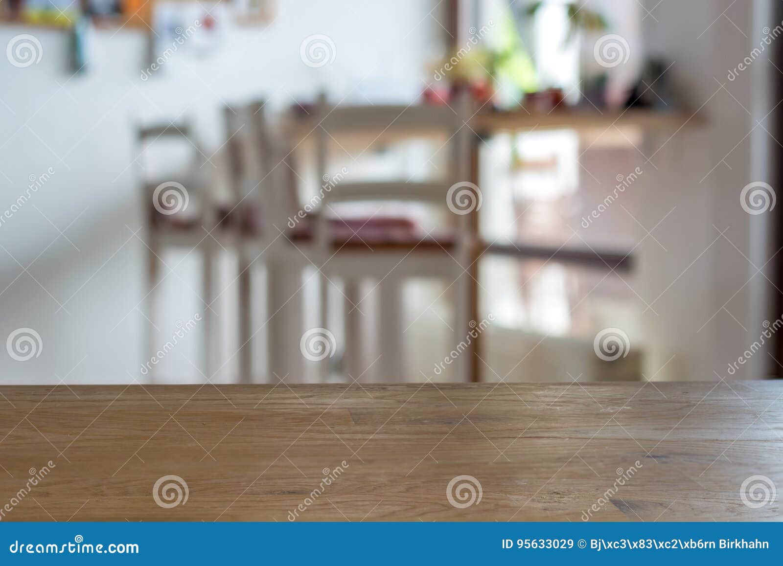 Wooden Table Desk in the Front with Blurry Background Stock Image ...