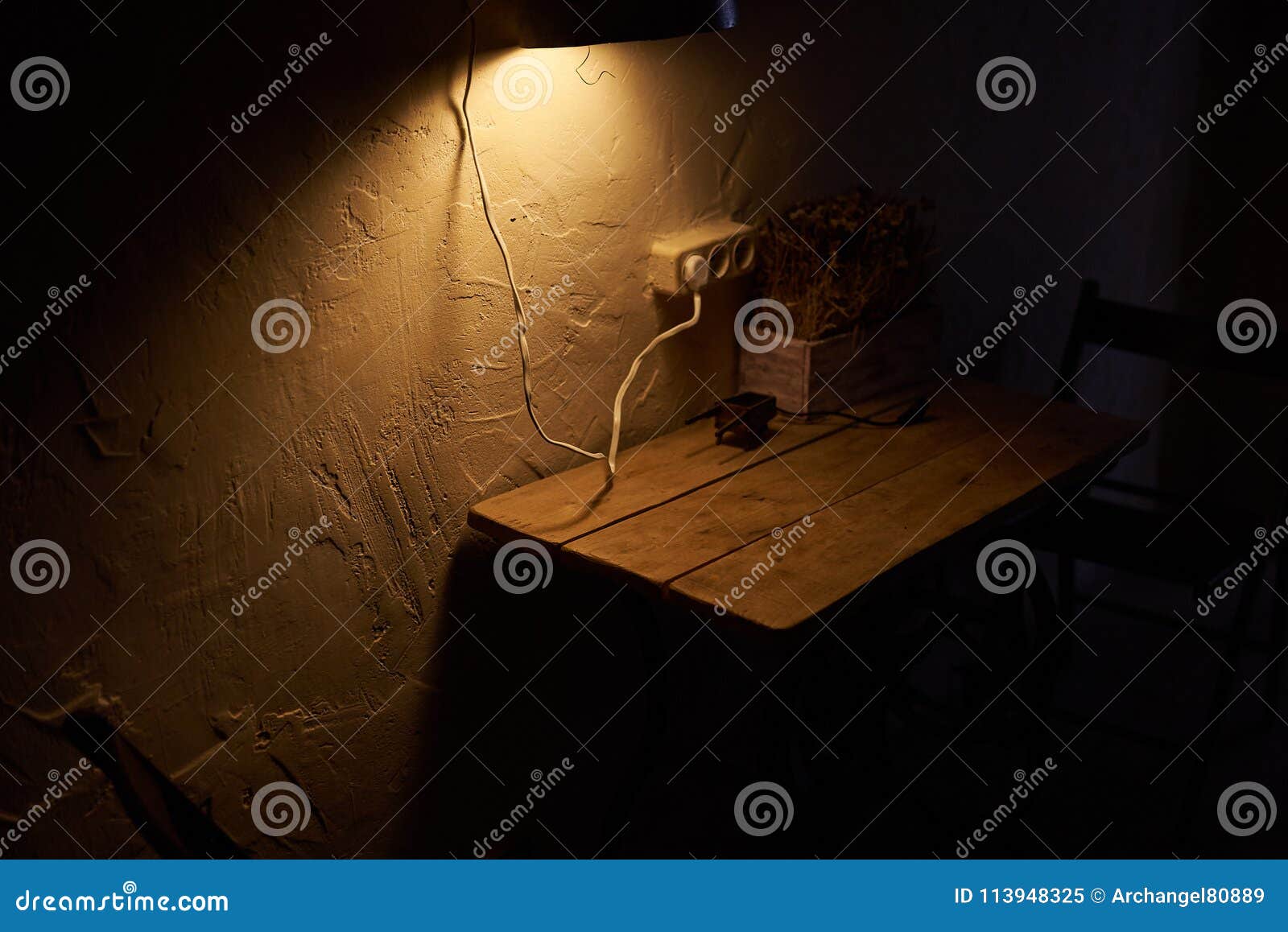 Wooden Table in Dim Lighting Stock Image - Image of counter, backdrop ...
