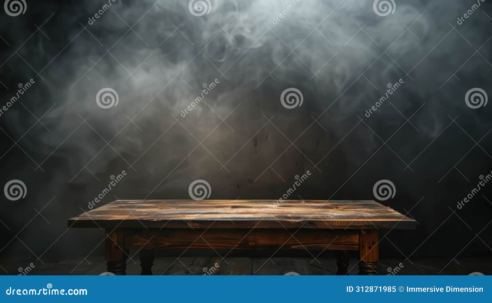 Wooden Table in a Empty Room with Smoke. Table Template Stock ...