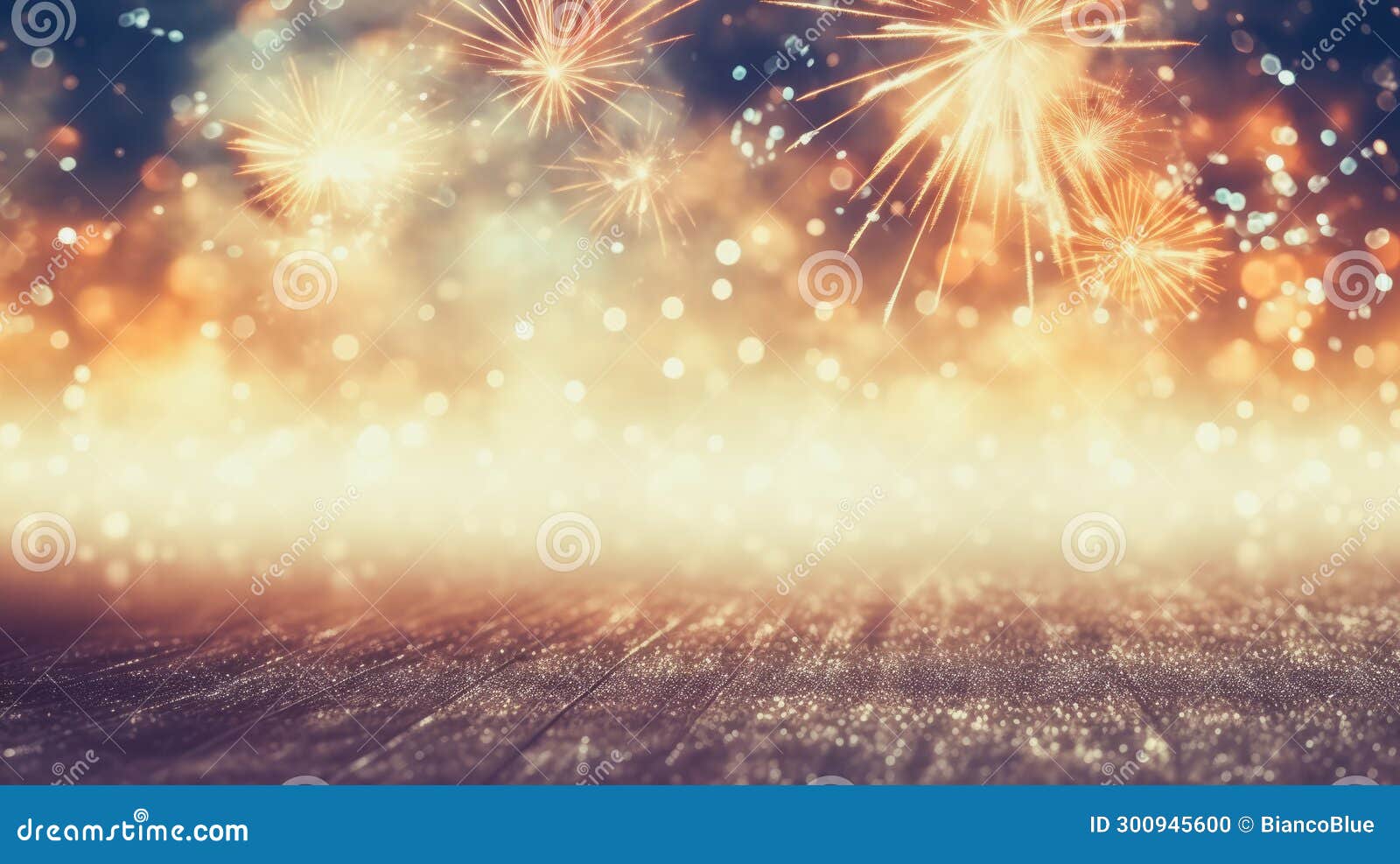 Wooden Table or Floor Empty with New Year Firework in Background ...