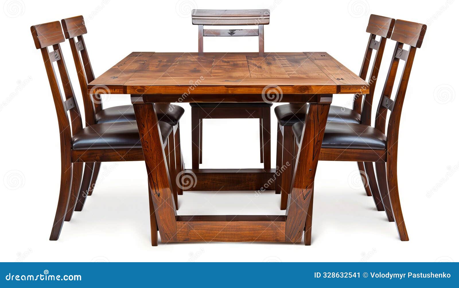 A Wooden Table with Four Chairs Around it Stock Image - Image of dining ...