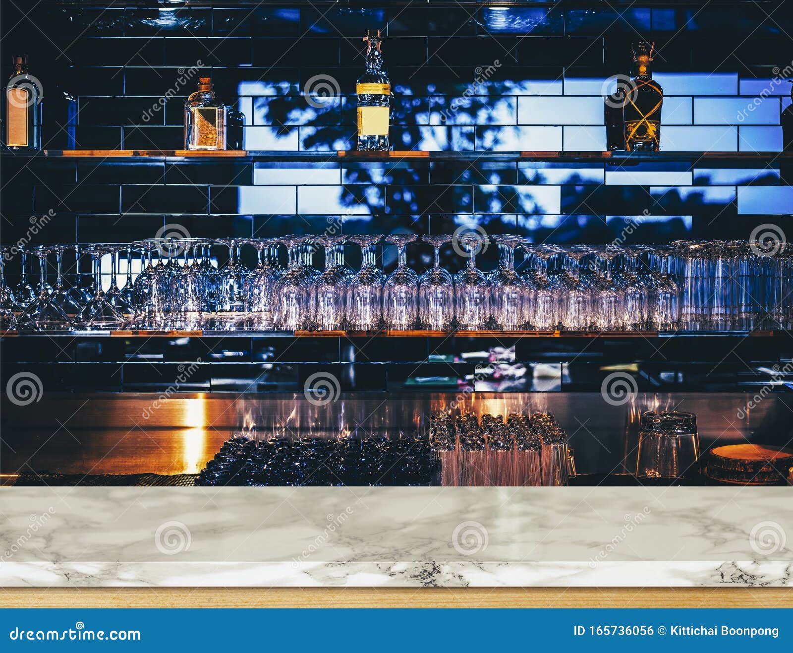 Wooden Table in Front of Abstract Blurred Restaurant Lights Background ...