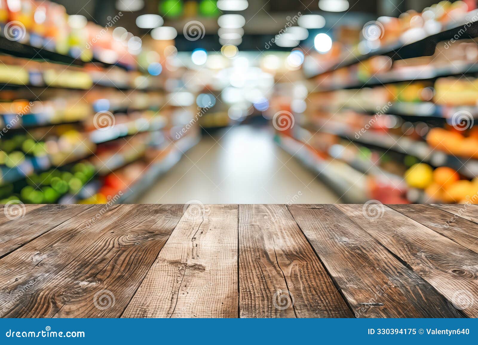 A Wooden Table in Front of a Grocery Store Aisle. Generative AI Stock ...