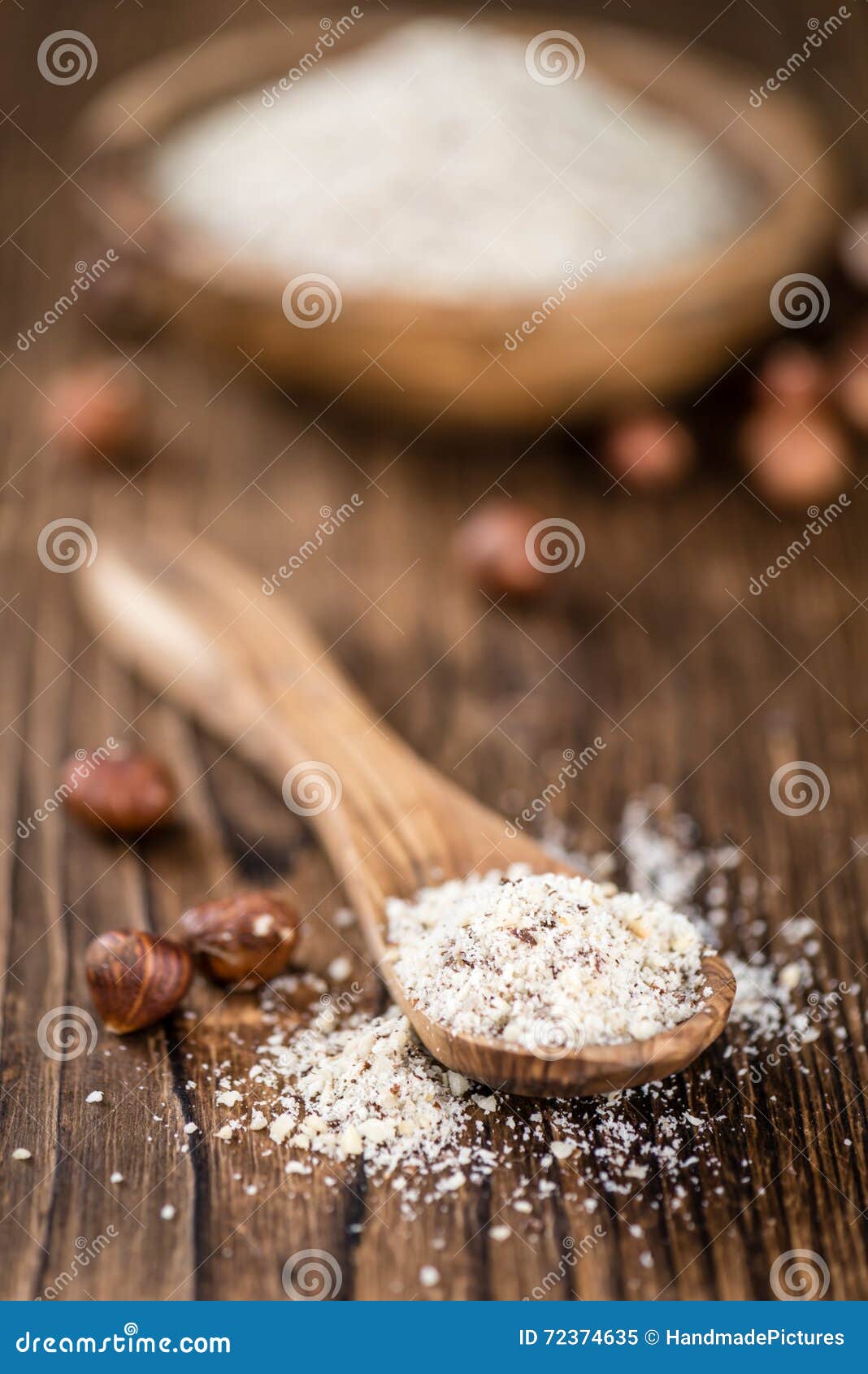 Wooden Table with Grounded Hazelnuts Stock Image - Image of autumn ...