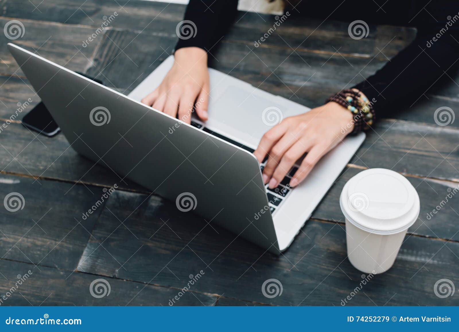 Wooden Table with Laptop and Coffee Stock Image - Image of workplace ...