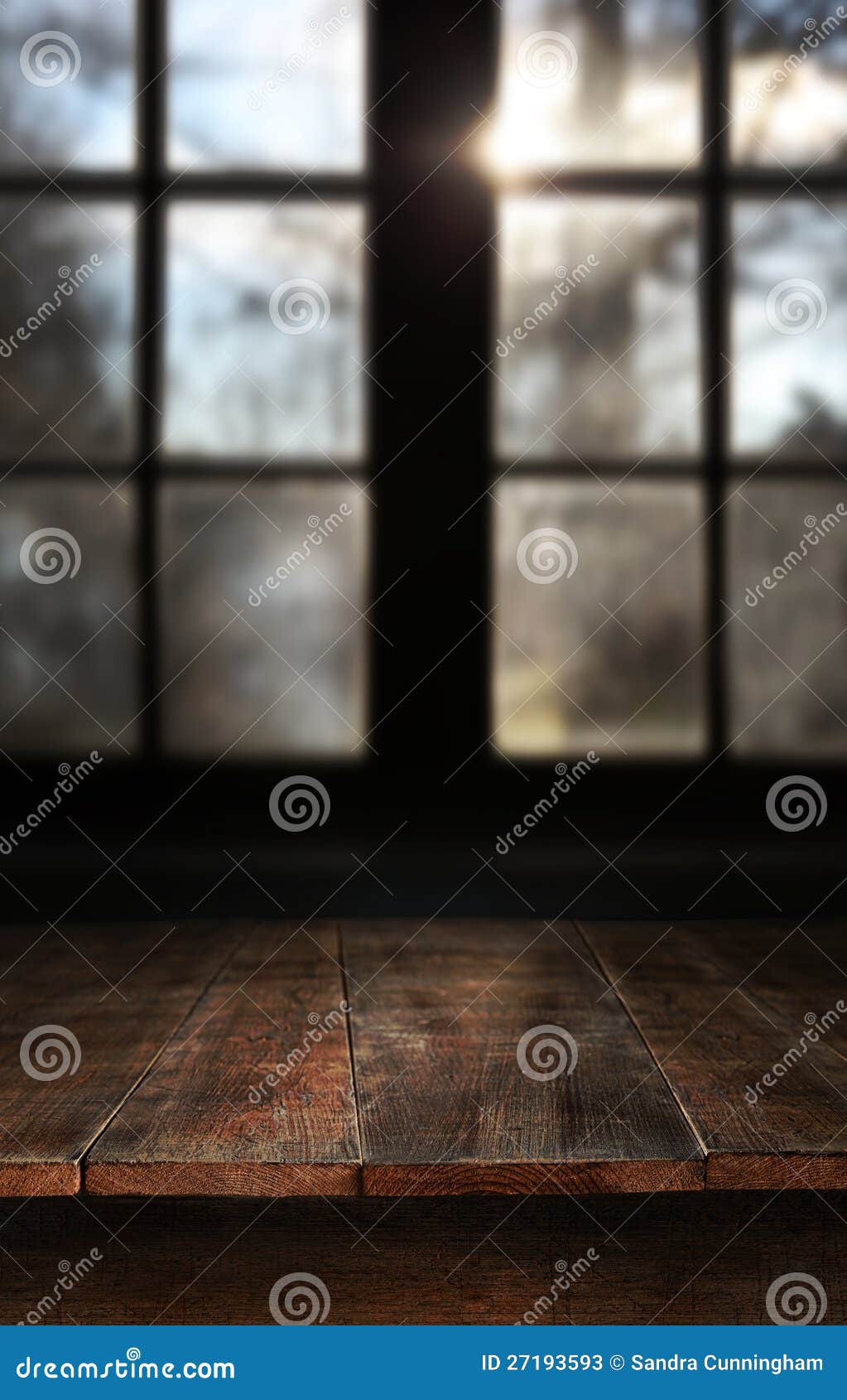Wooden Table with Large Window Stock Image - Image of empty, grunge ...