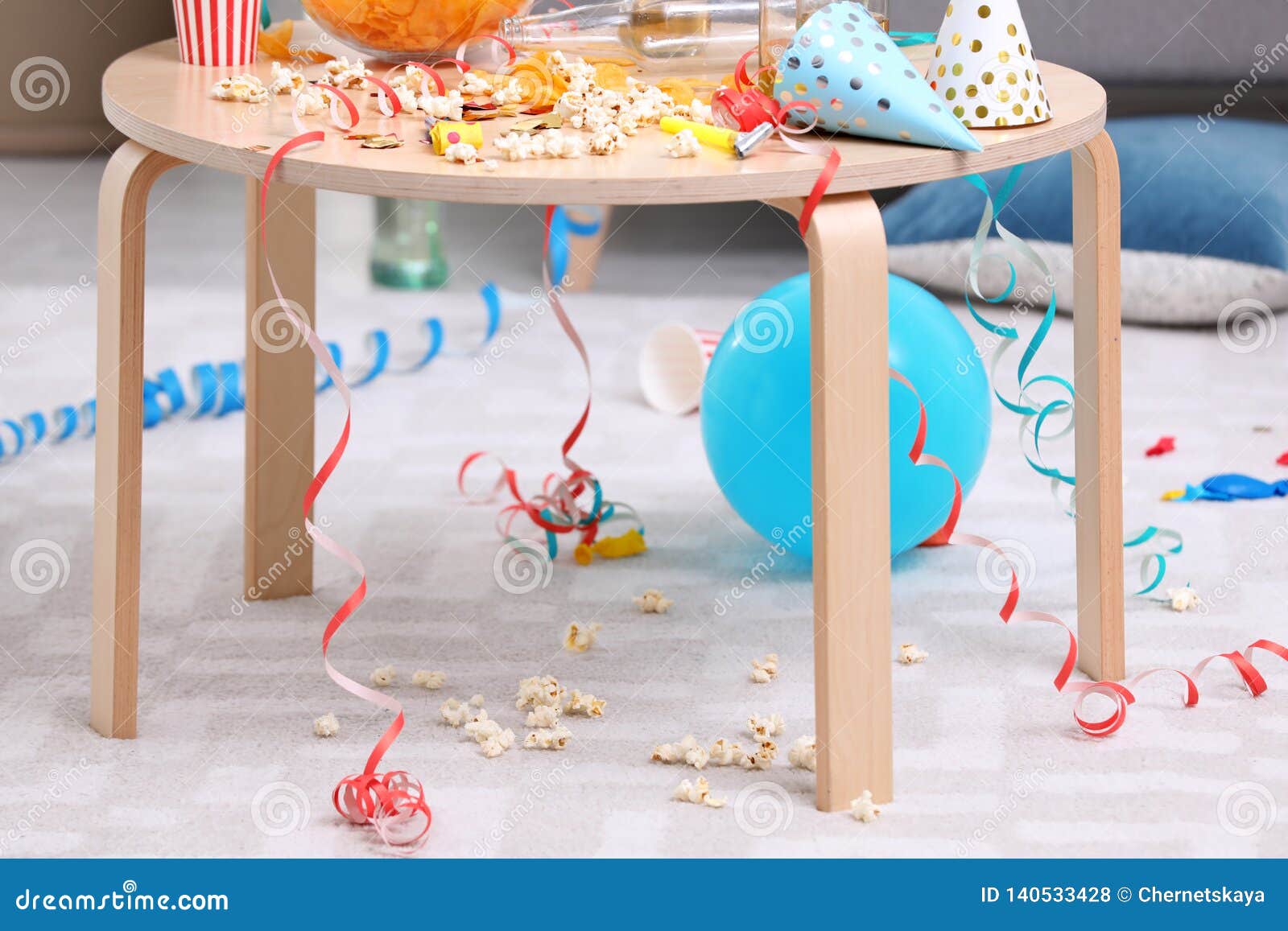 Wooden Table with Mess after Party Stock Photo - Image of festive ...