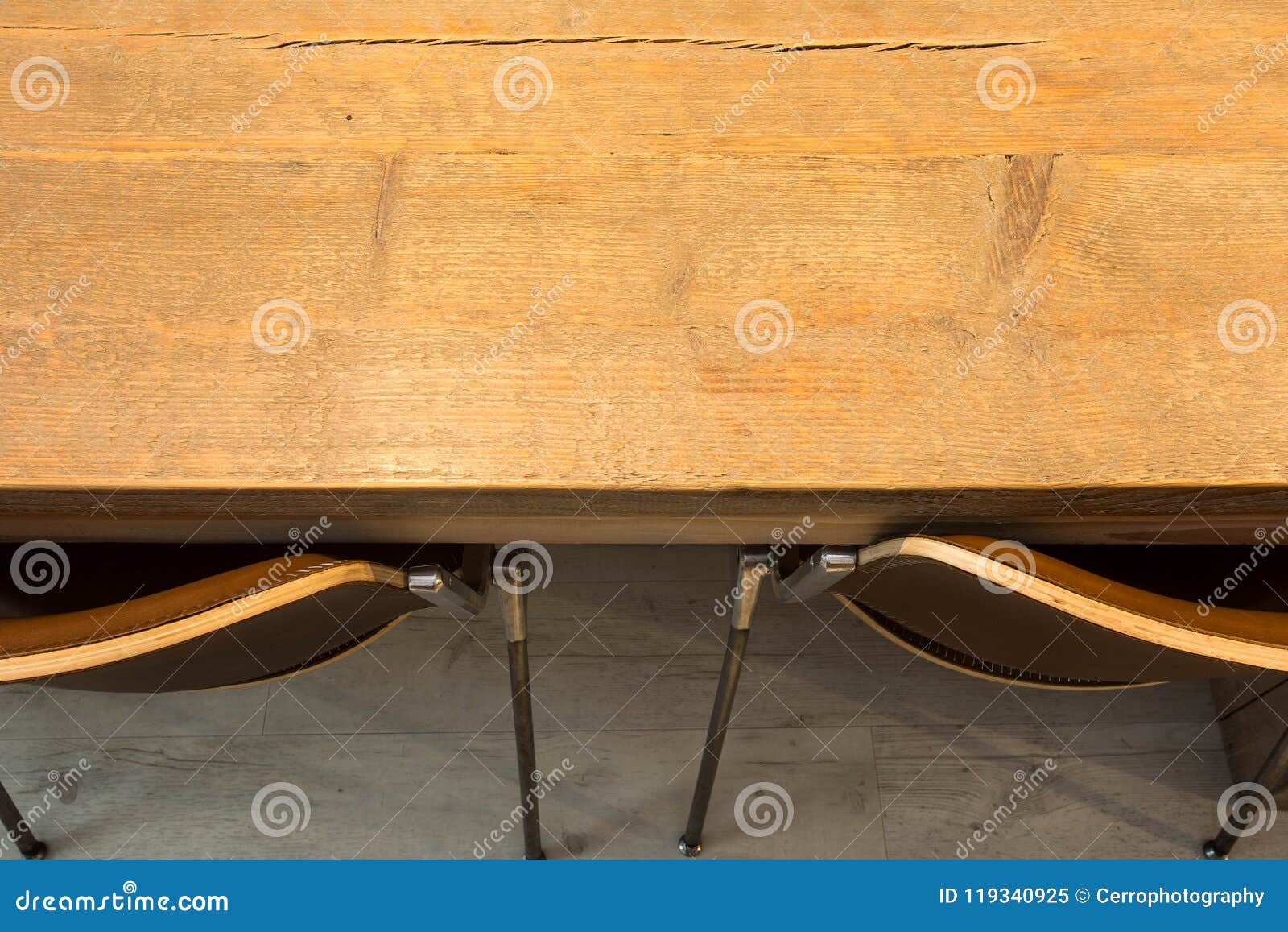 Wooden Table with Modern Chairs Top View. Interior Design Background ...