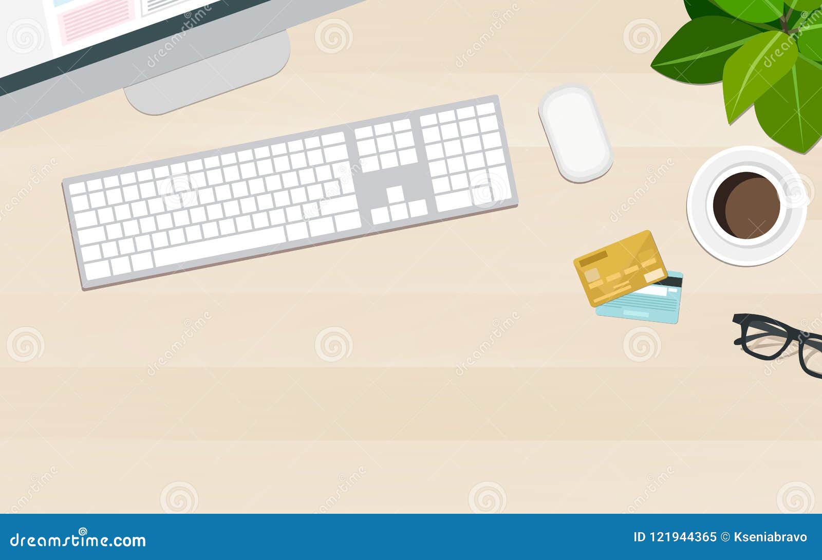 Wooden Table, Objects, Top View, Vector Stock Vector - Illustration of ...