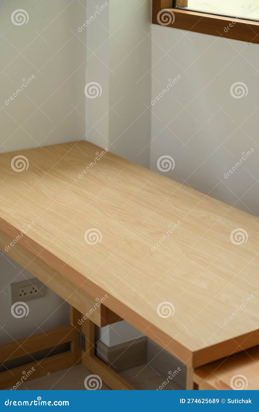 Close Up Wooden Table in the Room, Interior Design Stock Image - Image ...