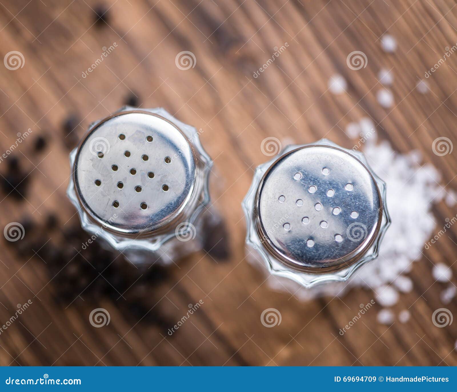 Wooden Table with Salt and Pepper Shaker Stock Image - Image of grain ...