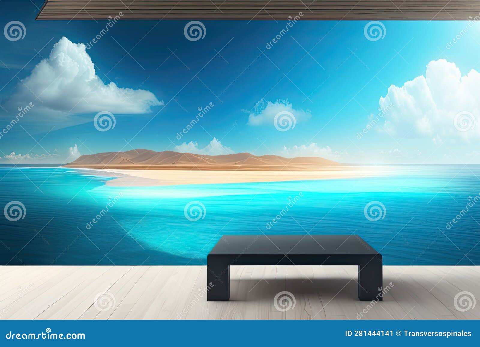 Wooden Table with Sea Background Stock Illustration - Illustration of ...