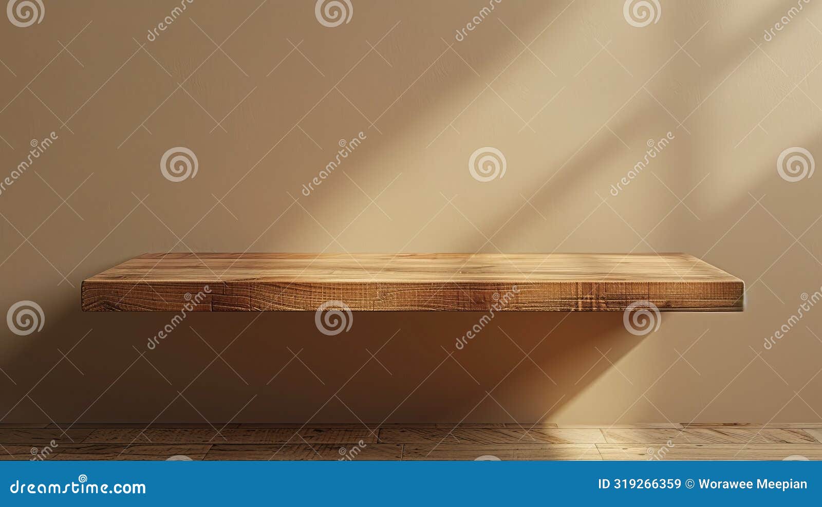 A Wooden Table with a Shadow on the Wall Stock Image - Image of ...