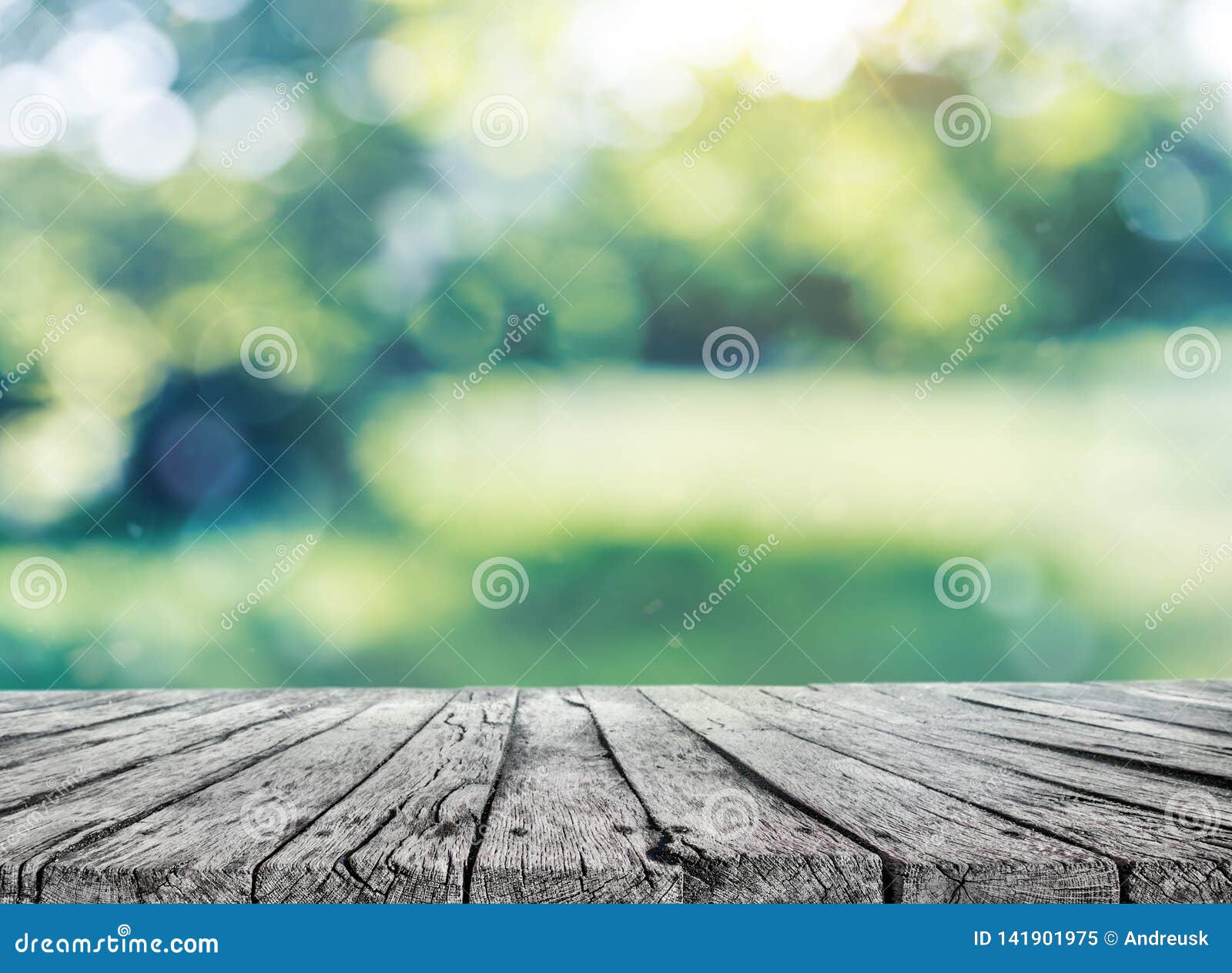 Wooden Table and Spring Blurred Background Stock Image - Image of ...