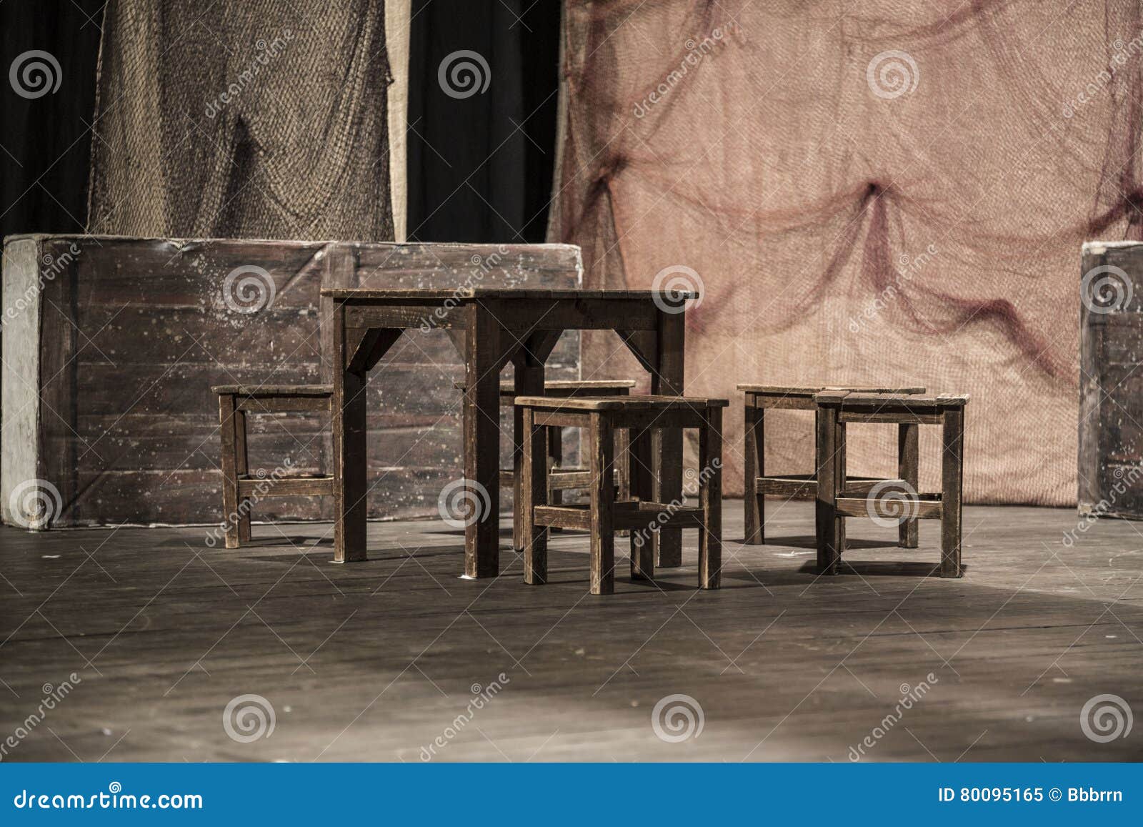 Wooden Table on Stage of a Theater Stock Image - Image of stage, play ...