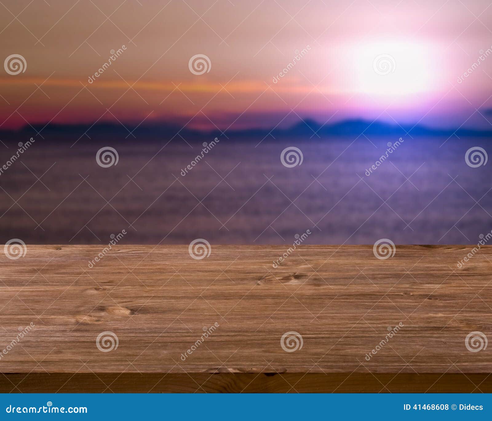 Wooden Table on the Sunset Beach Background Stock Photo - Image of ...