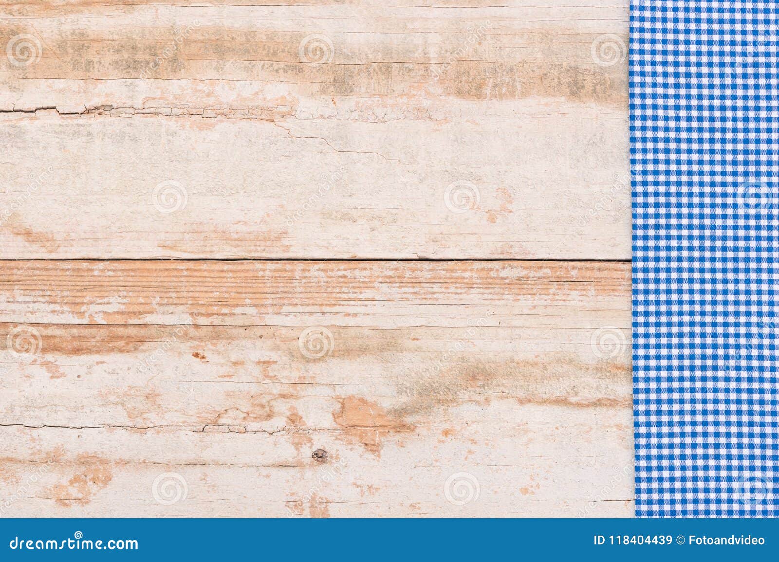 Rustic Dining Table Surface with Blue Checked Tablecloth Stock Image ...