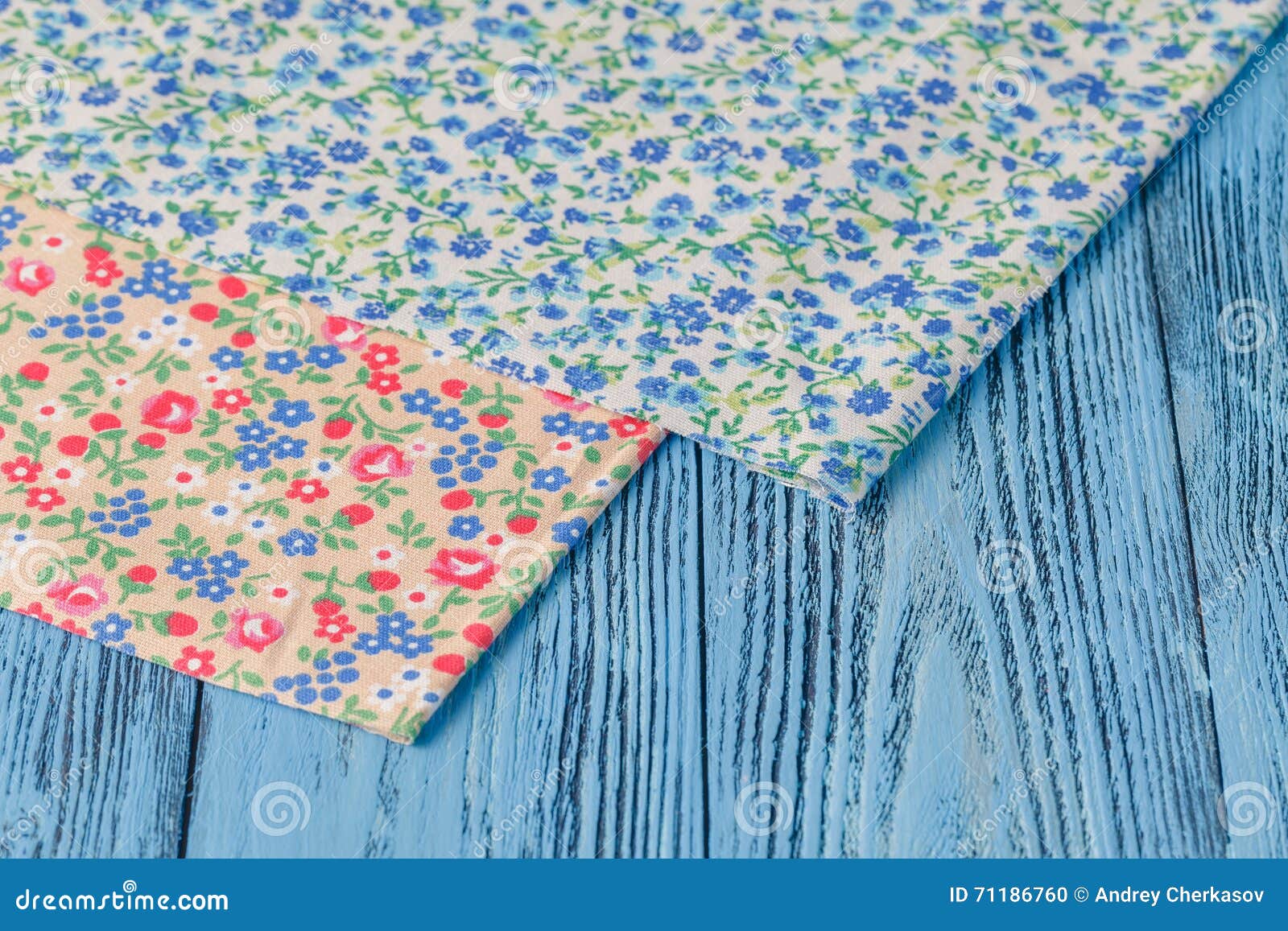 Wooden Table with Textile Tablecloth, Top View, Horizontal Stock Photo ...