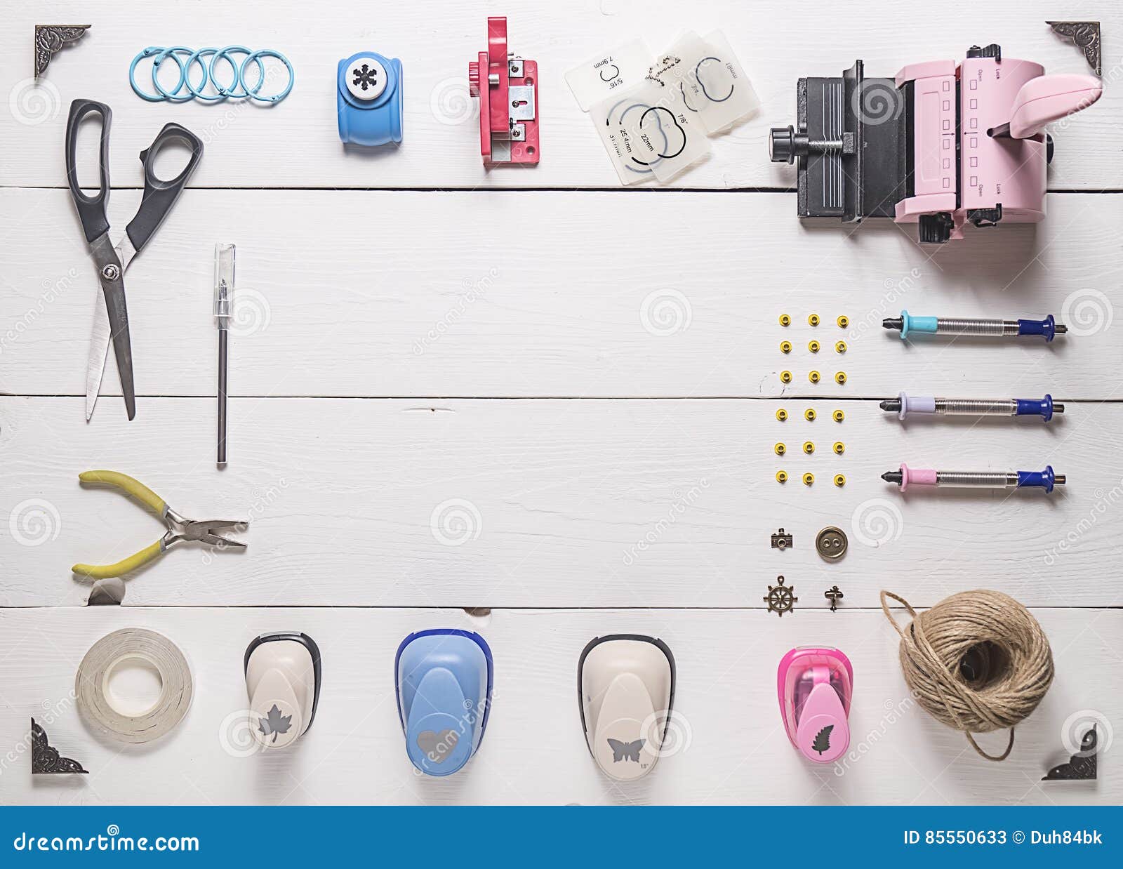 The Wooden Table with Tools for Scrapbooking Stock Image - Image of ...