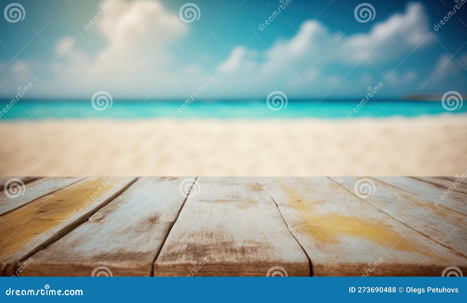 A Wooden Table Top with a Beach in the Back Ground Stock Illustration ...