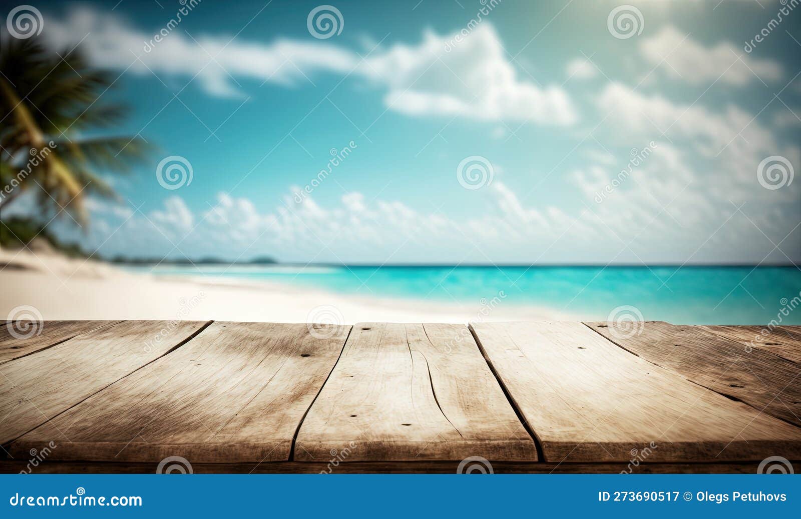 A Wooden Table Top with a Beach in the Back Ground Stock Illustration ...