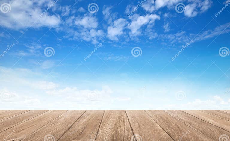 Wooden Table Top with Blue Sky Stock Photo - Image of backdrop, texture ...