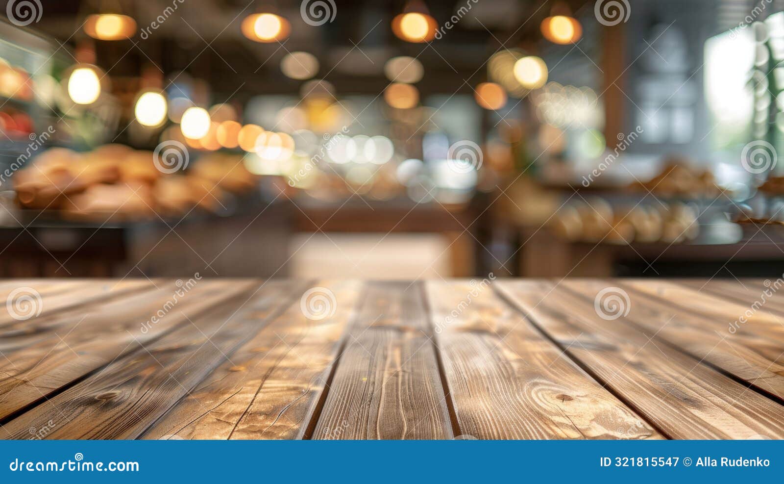 Wooden Table Top on Blurred Background of Bakery for Product Display or ...