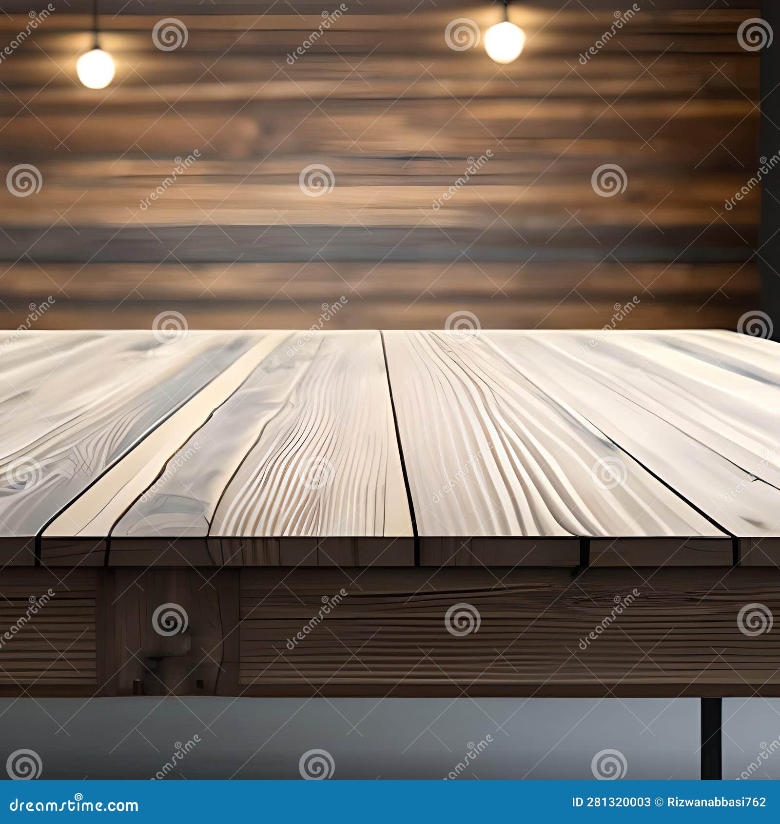 Wooden Table Top with Lights Bokeh Kitchen Background Stock ...
