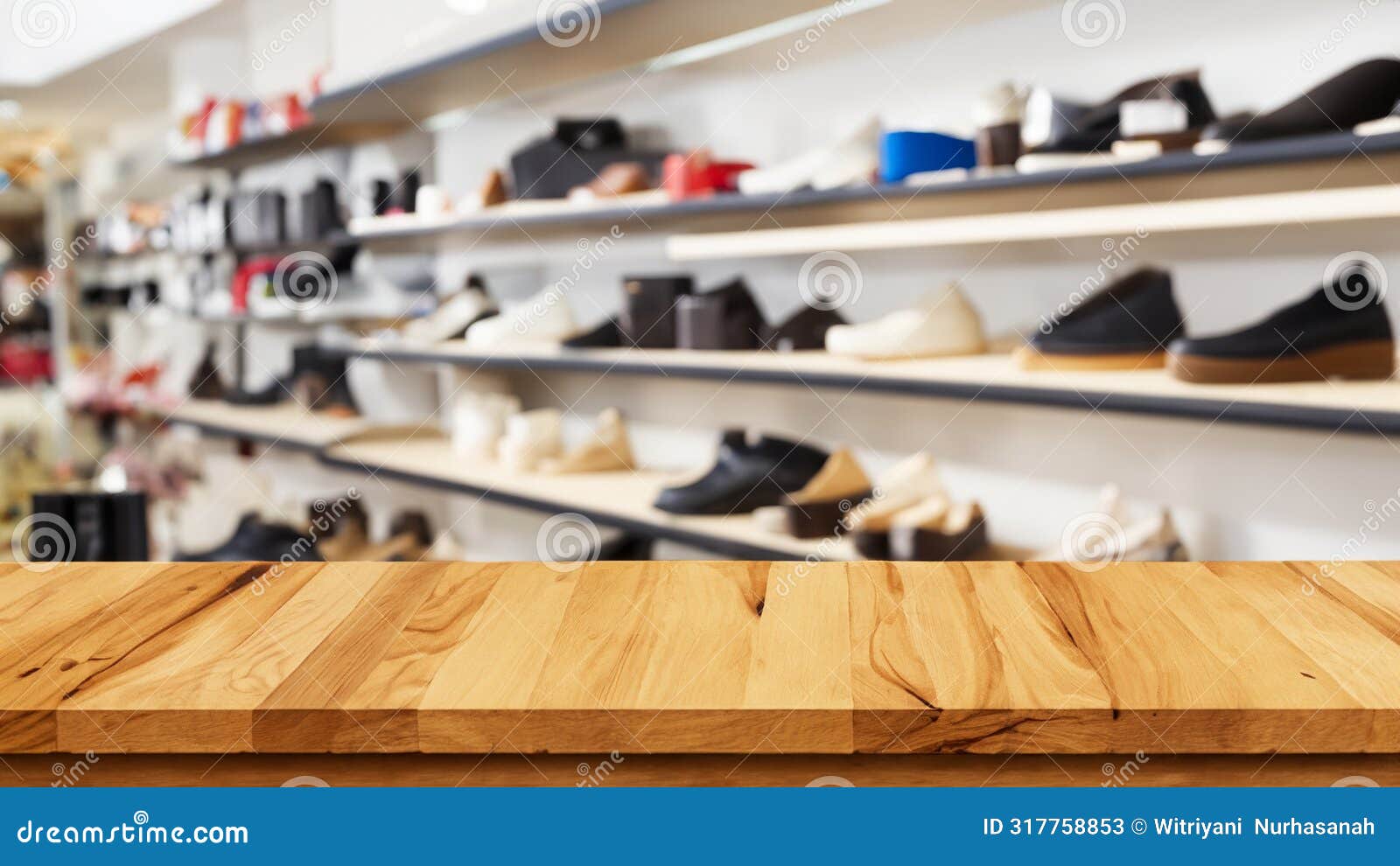 Wooden Table Top and Shoe Store . Generative Ai Stock Illustration ...