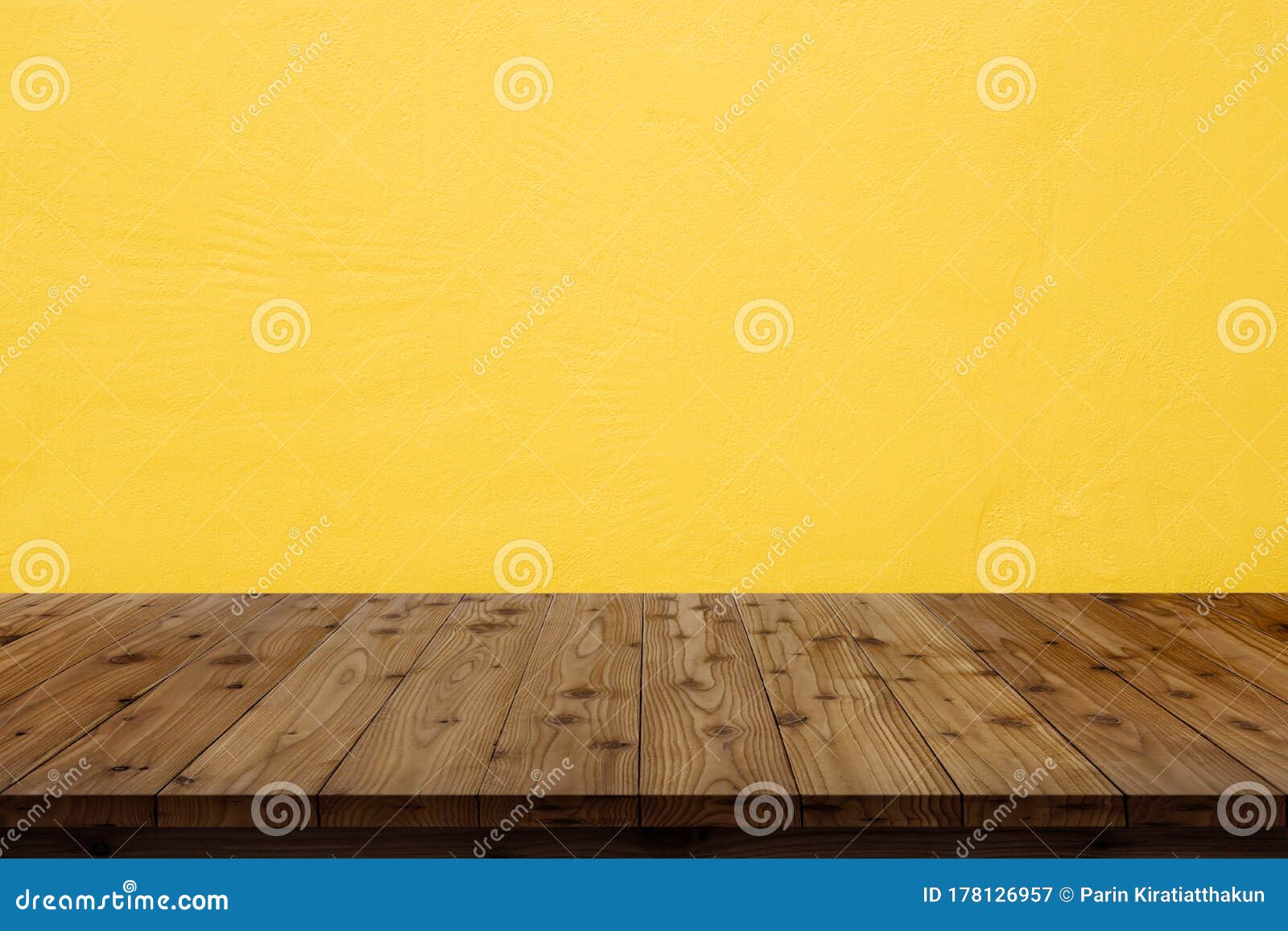 Wooden Table Top on Yellow Wall. Stock Image - Image of advertise ...