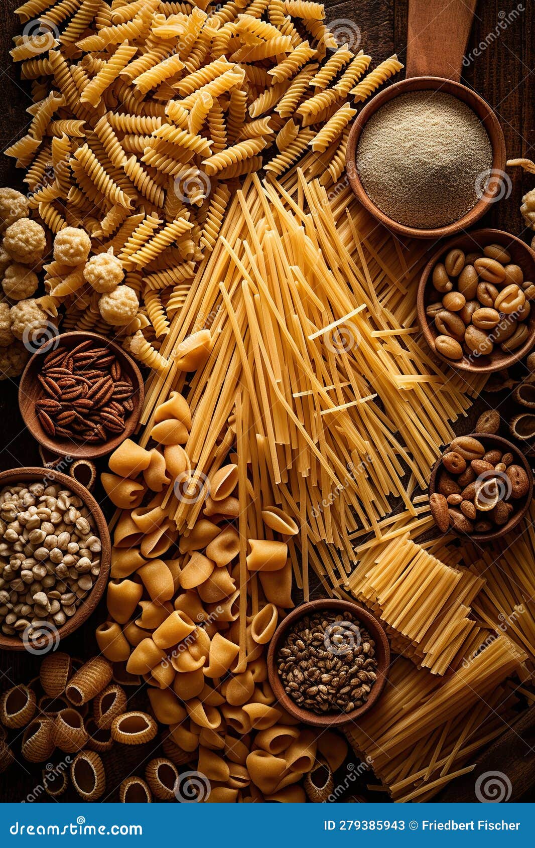 A Wooden Table Topped with Lots of Different Types of Pasta. Generative ...