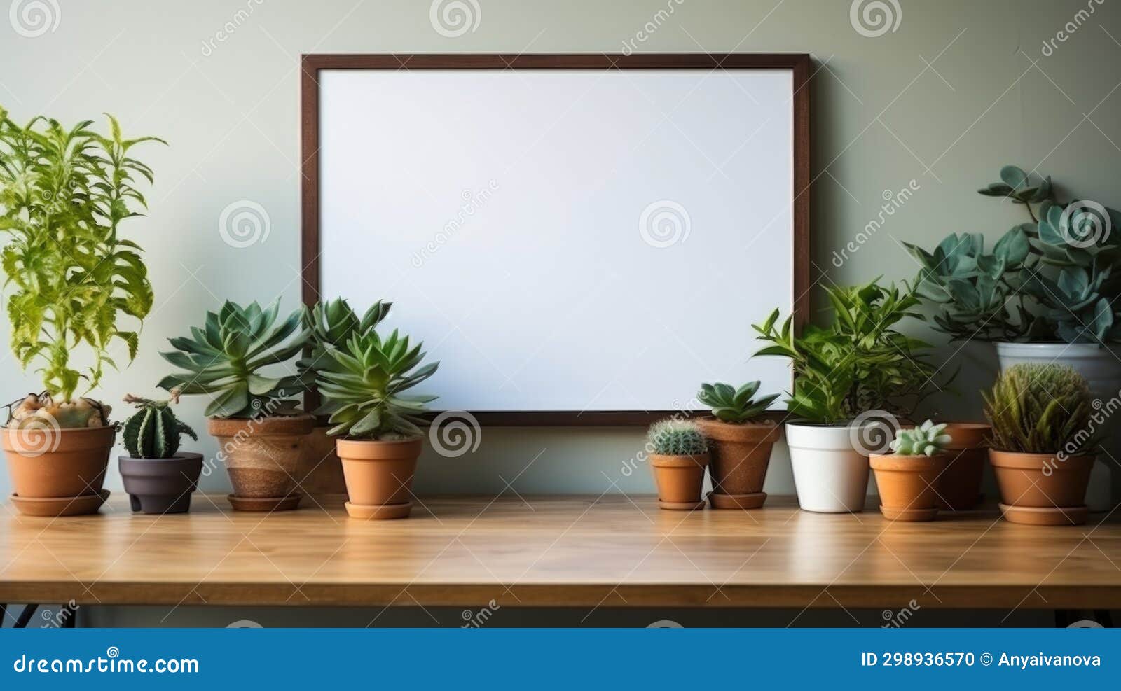 A Wooden Table Topped with Potted Plants Stock Photo - Image of room ...