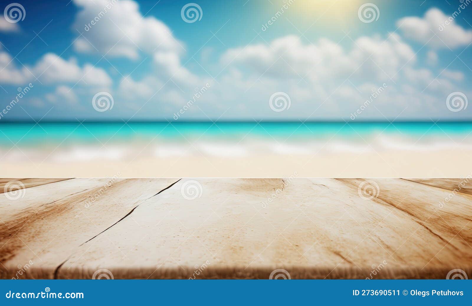 A Wooden Table with a View of the Ocean and Sky Stock Illustration ...