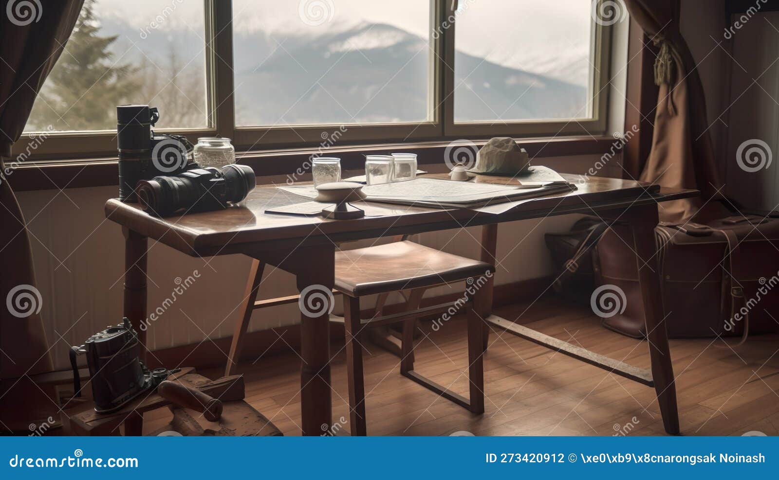 A Wooden Table by the Window. Stock Illustration - Illustration of ...