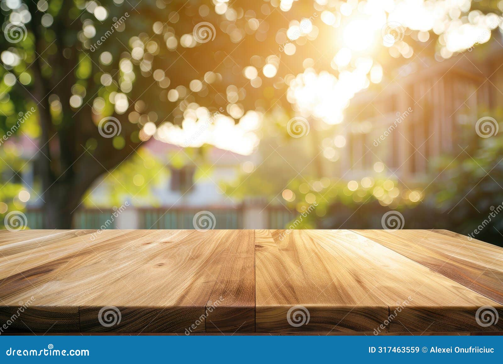 A Wooden Table beside a Window with Trees in the Background Stock Image ...