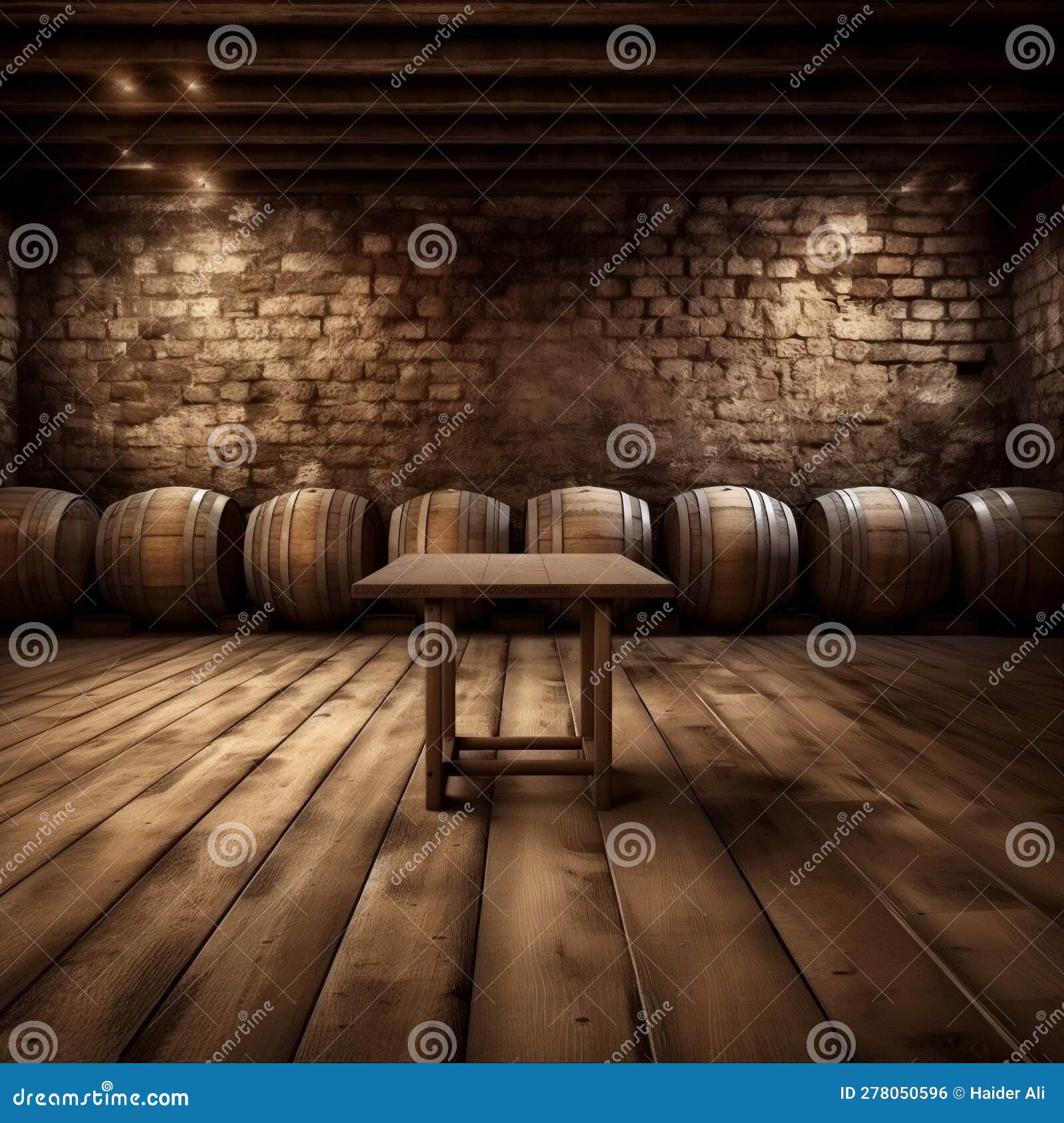 Wooden Table with Wine Cellar Background. Generative AI Stock ...