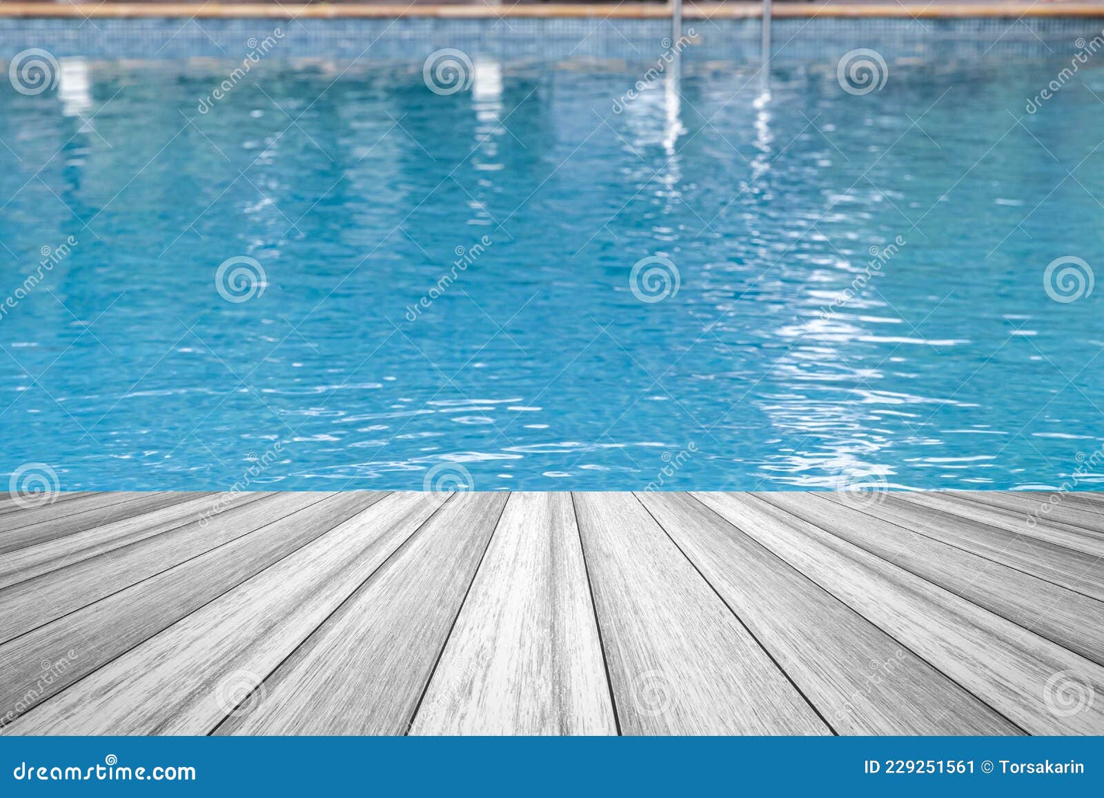 Wooden Tables and Wide Swimming Pool Stock Image - Image of poolside ...