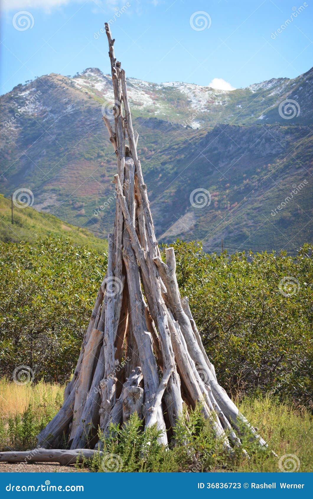 Wooden Teepee stock image. Image of sticks, green, mountains - 36836723