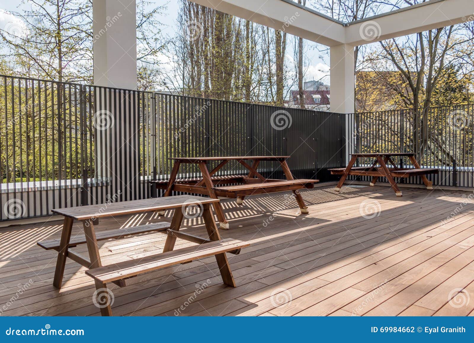 Wooden Terrace with Benches on Stock Photo - Image of berlin, lake ...