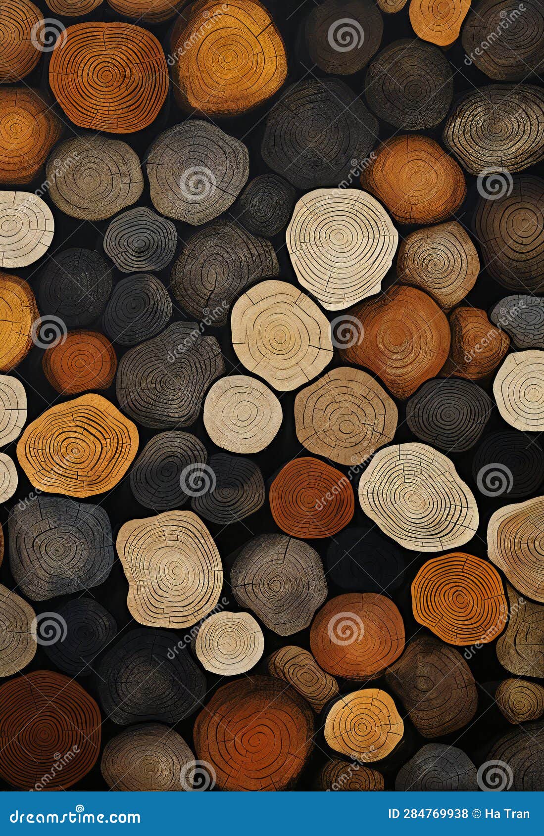 Wooden Texture of Sawn Tree Rings, Seamless Pattern Stock Illustration ...