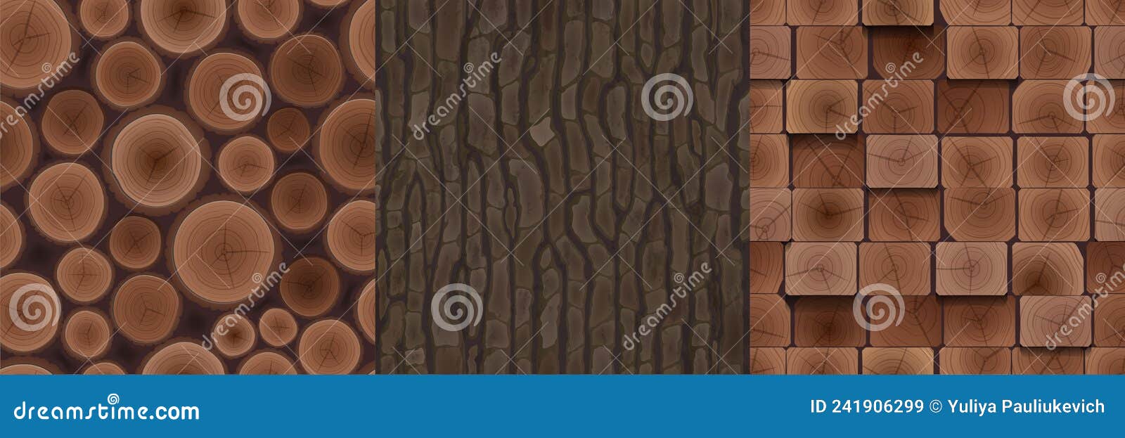 Wooden Textures Of Tree Bark, Woodpile And Boards Cartoon Vector ...